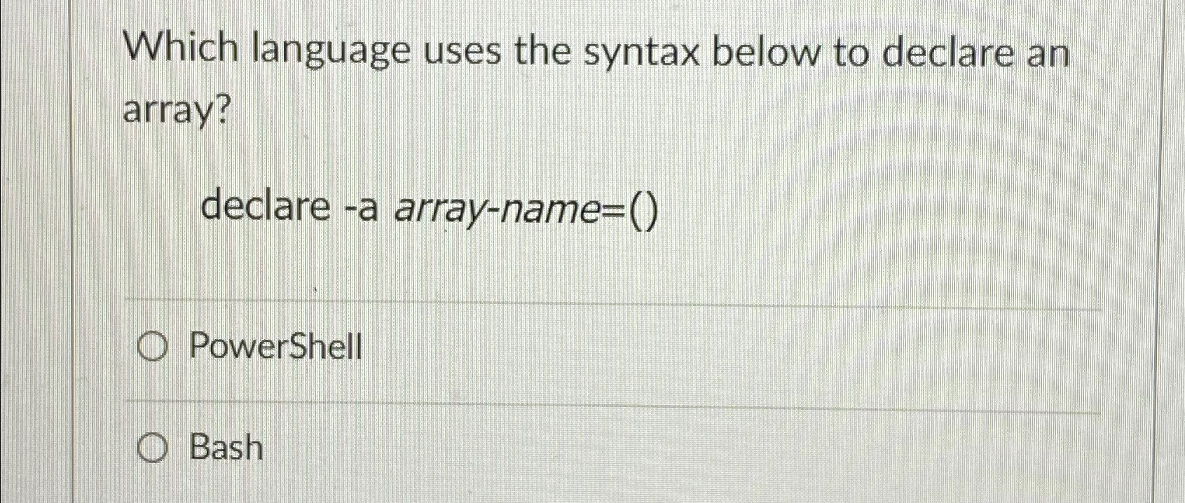 Solved Which language uses the syntax below to declare an | Chegg.com