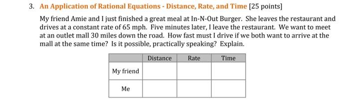 Solved An Application of Rational Equations - Distance, | Chegg.com