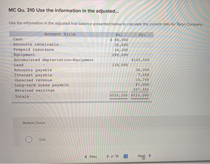 Solved MC Qu. 310 Use the information in the adjusted... Use | Chegg.com