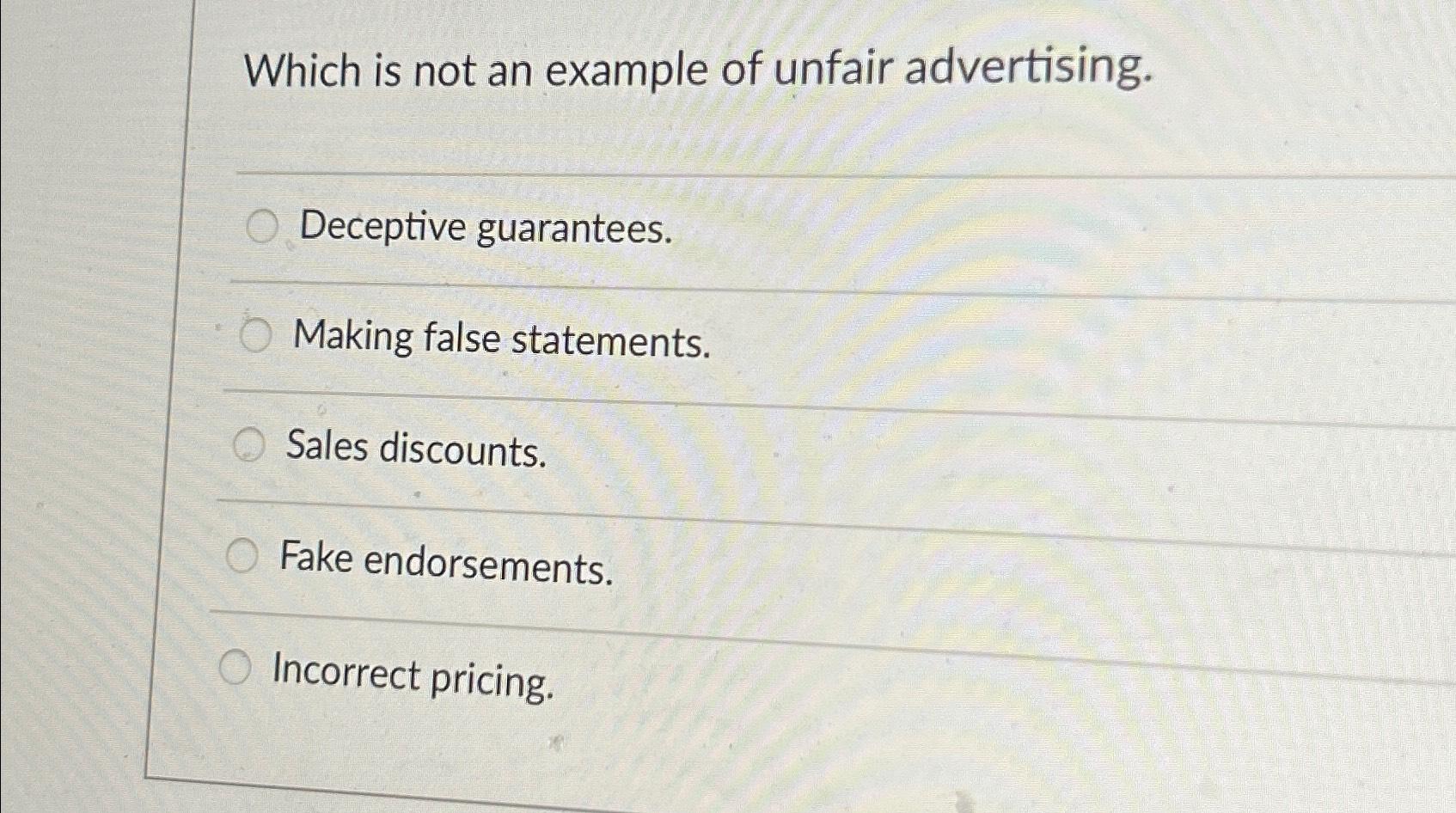 Solved Which is not an example of unfair | Chegg.com