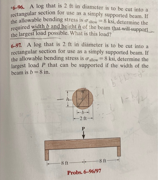 Solved *6-96. A log that is 2 ft in diameter is to be cut | Chegg.com
