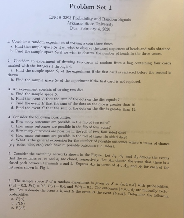 Solved Problem Set 1 ENGR 3393 Probability and Random | Chegg.com