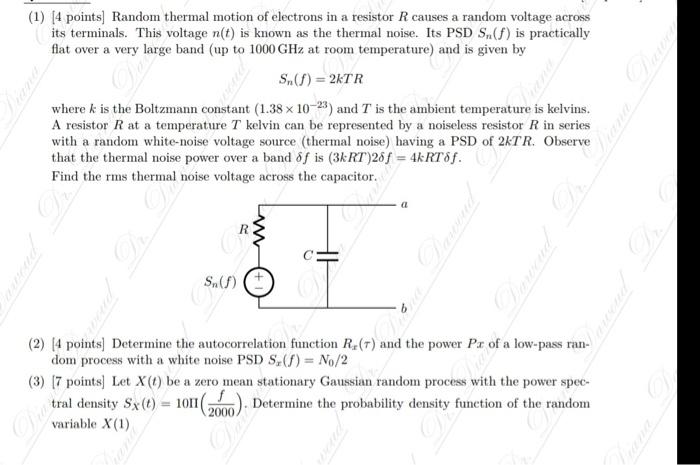 Solved (1) [4 points] Random thermal motion of electrons in | Chegg.com