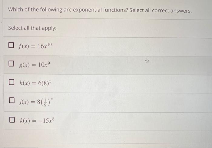 Solved Which of the following are exponential functions? | Chegg.com