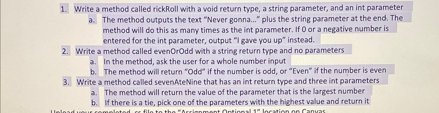 Solved On C# Write a method called rickRoll with a void | Chegg.com