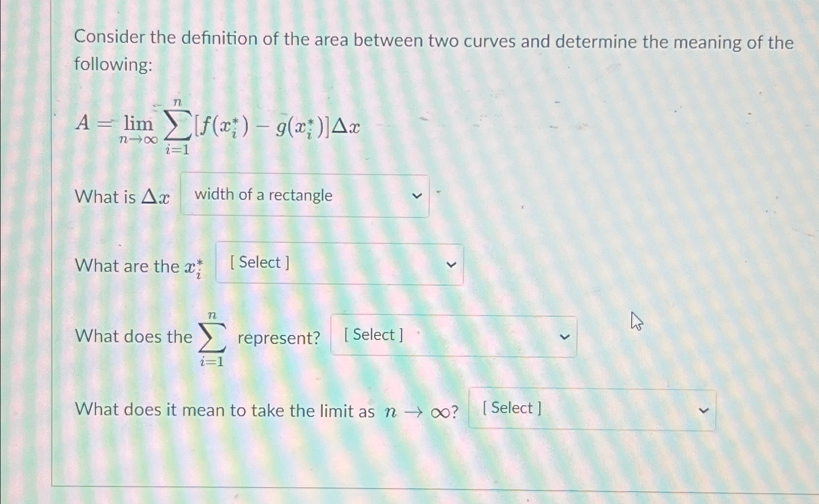 Solved Consider the definition of the area between two | Chegg.com