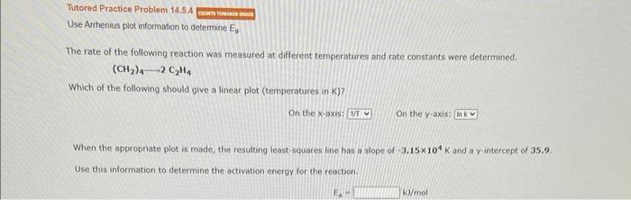 Solved Use Arrhenius plot information to determine Ea The | Chegg.com