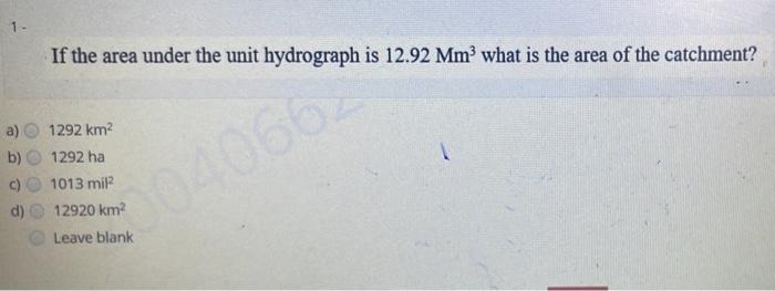 Solved 1 - a) b) c) d) If the area under the unit hydrograph | Chegg.com