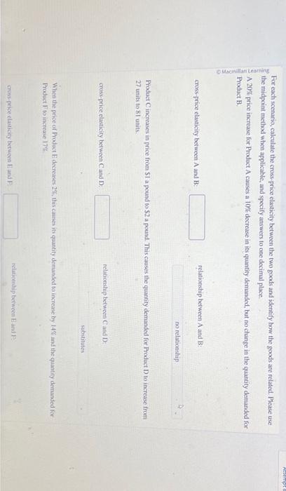 Solved For each scenario, calculate the cross-price | Chegg.com