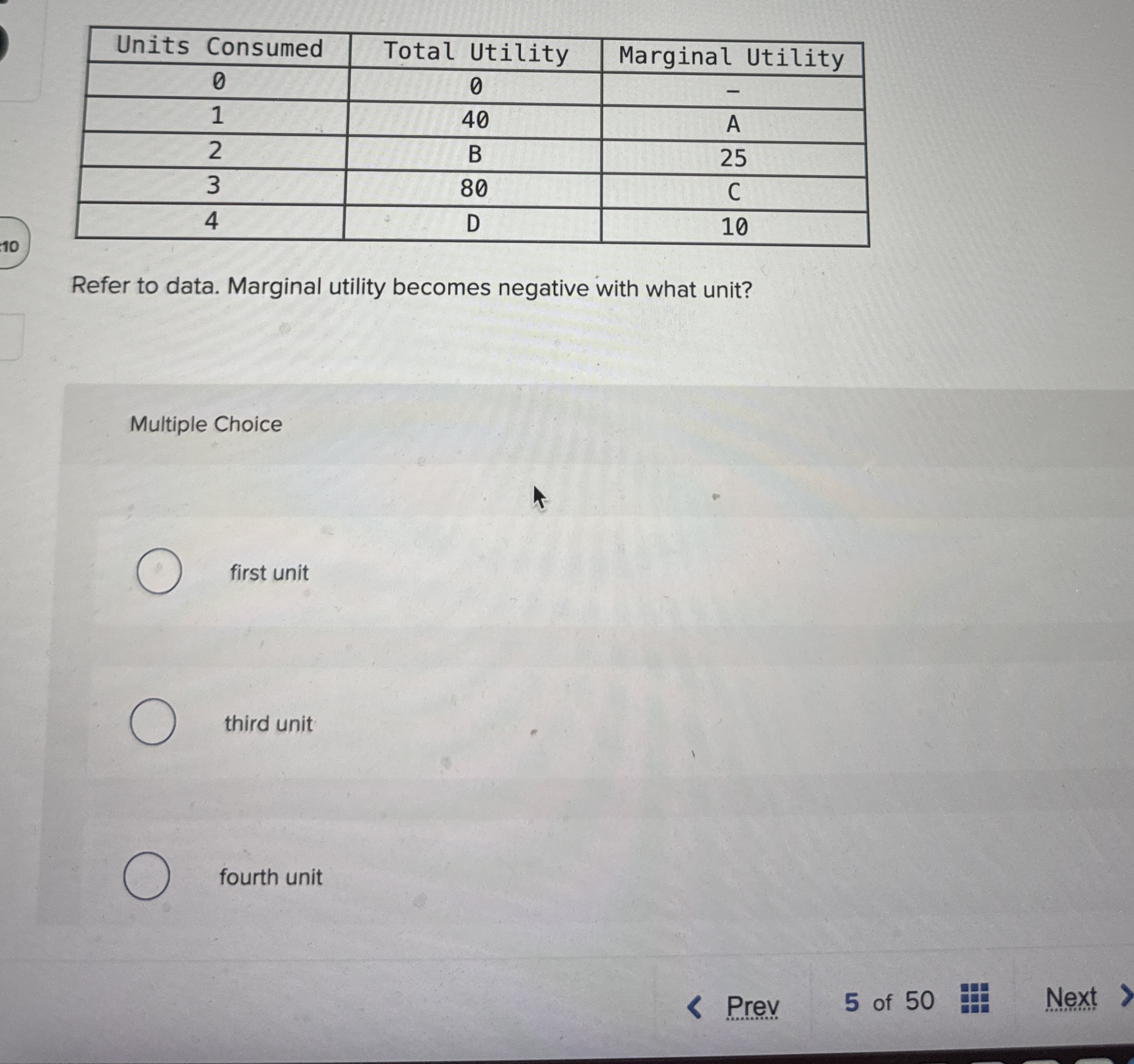 Solved \table[[Units Consumed,Total Utility,Marginal | Chegg.com