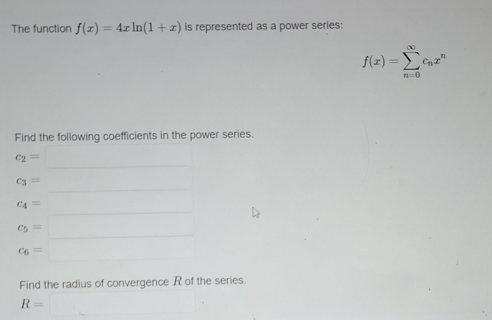 Solved The function f(x) = 4x ln(1 + x) is represented as a | Chegg.com