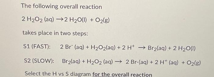 Solved The following overall reaction 2 H2O2 (aq) → H2O(l) + | Chegg.com