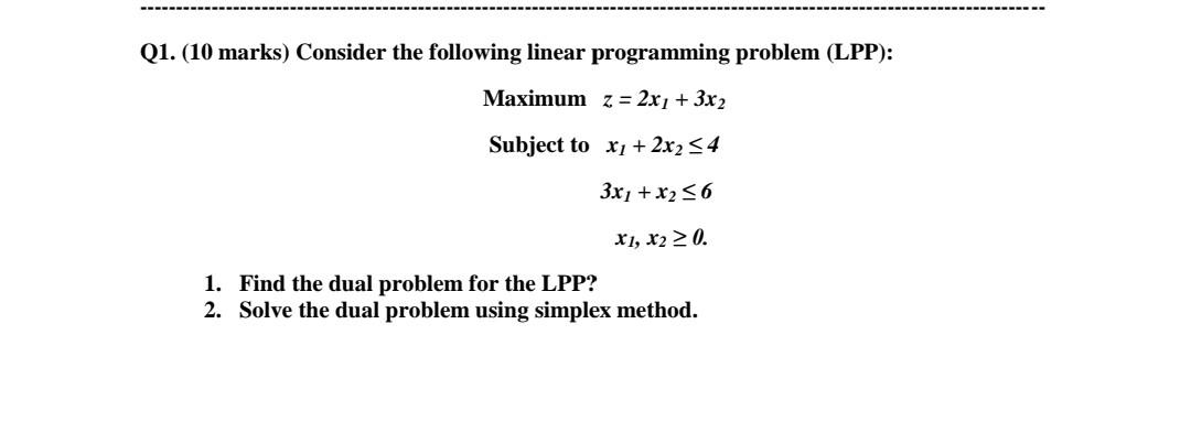 Solved Q1. (10 marks) Consider the following linear | Chegg.com