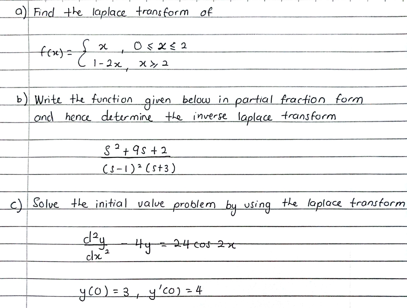 Solved a) ﻿Find the laplace transform | Chegg.com