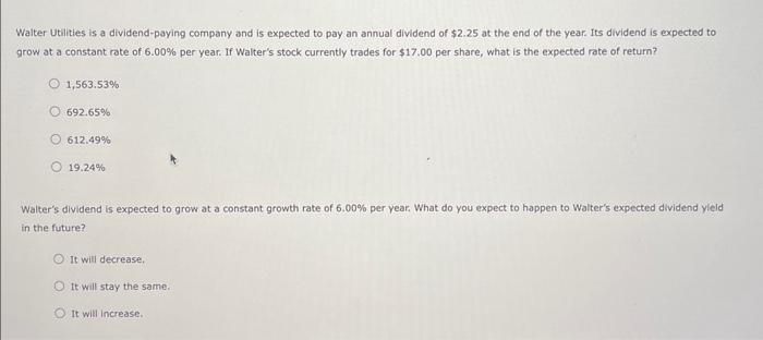 Solved 6. Expected returns, dividends, and growth The | Chegg.com
