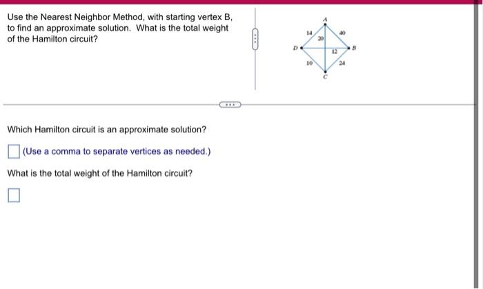 Solved Use the Nearest Neighbor Method, with starting vertex | Chegg.com