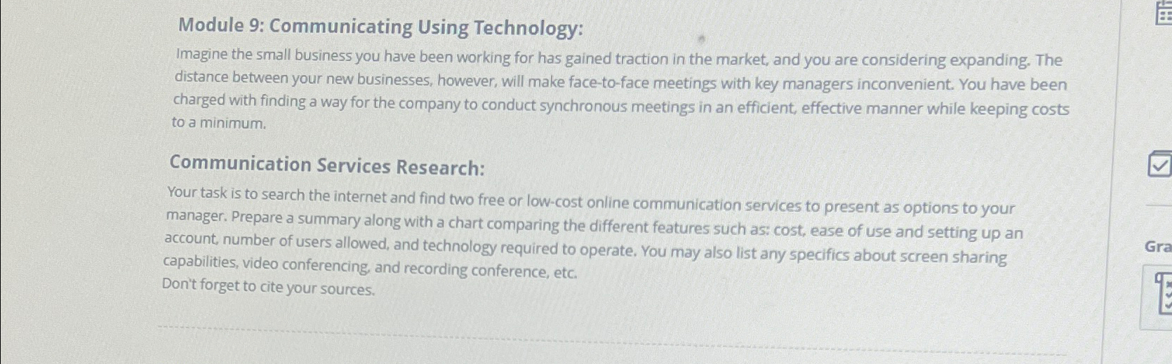 Solved Module 9: Communicating Using Technology:Imagine the | Chegg.com
