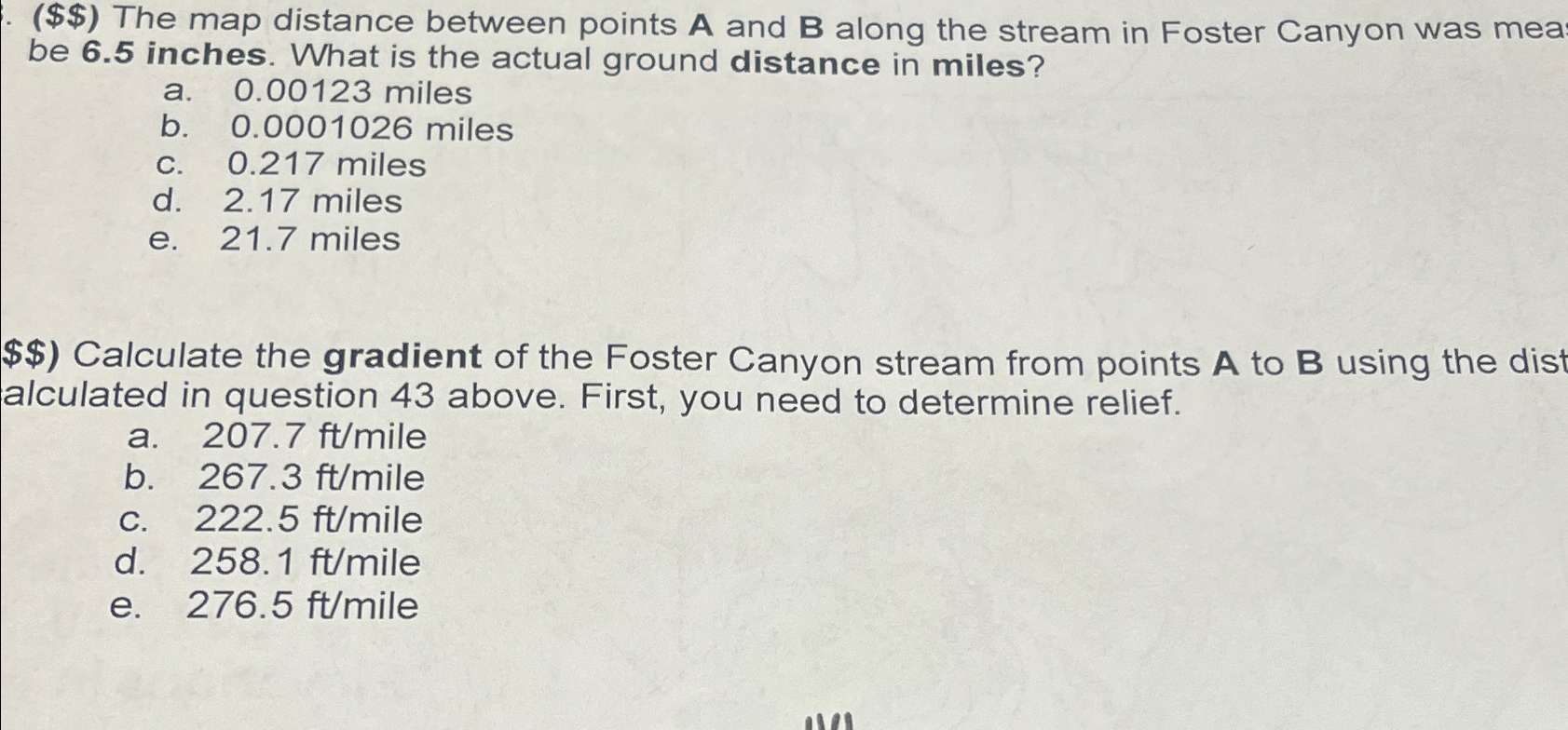 Solved ($$) ﻿The map distance between points A and B ﻿along | Chegg.com