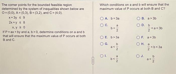 Solved The corner points for the bounded feasible region | Chegg.com