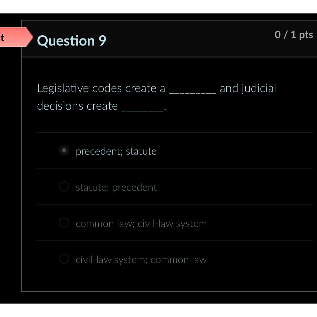 Solved Question 9Legislative codes create a and judicial | Chegg.com