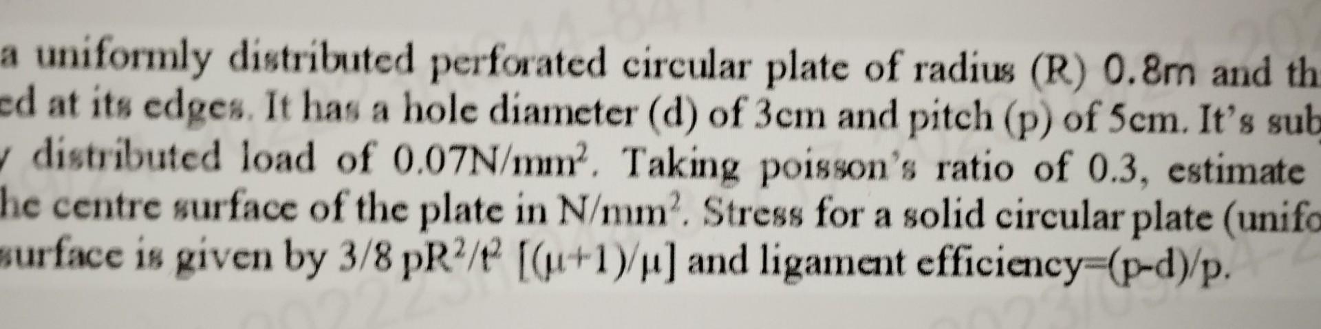 Solved uniformly distributed perforated circular plate of | Chegg.com