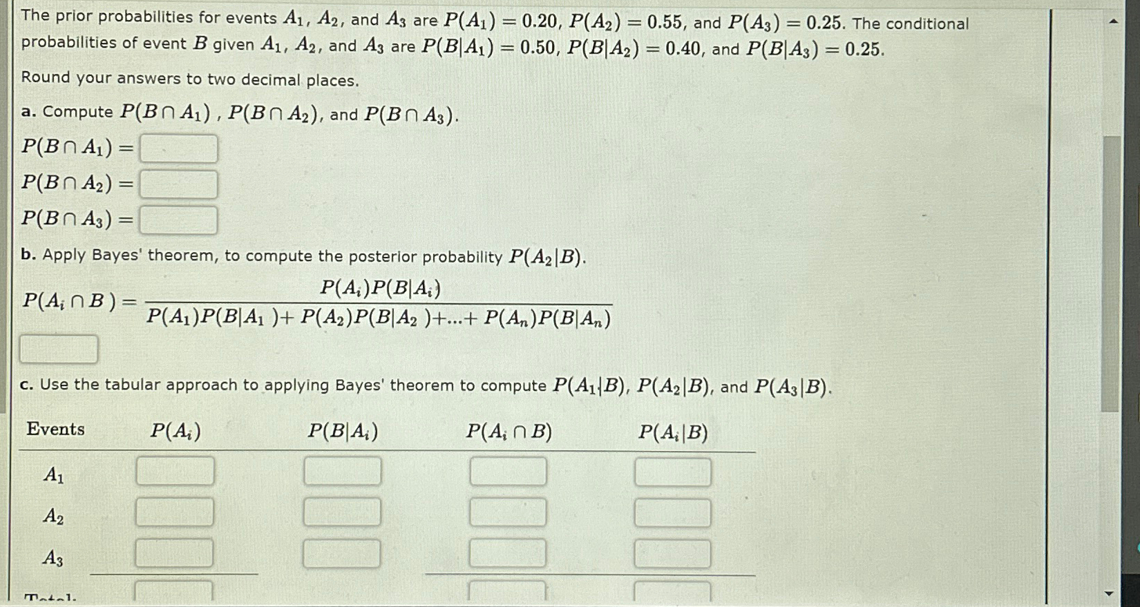 Solved The prior probabilities for events A1,A2, ﻿and A3 | Chegg.com
