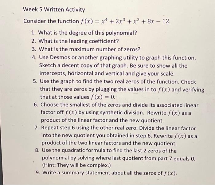 Solved Week 5 Written Activity Consider the function f(x) = | Chegg.com