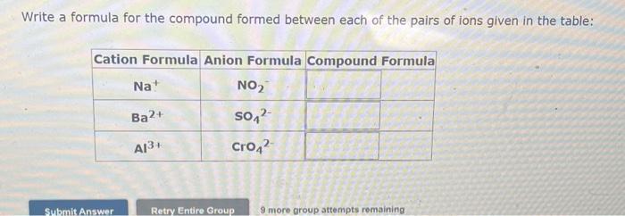 Solved Write a formula for the compound formed between each | Chegg.com