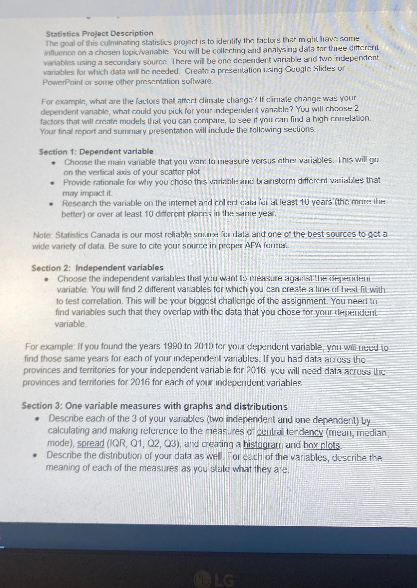 Solved Statistics Project DescriptionThe goal of this | Chegg.com