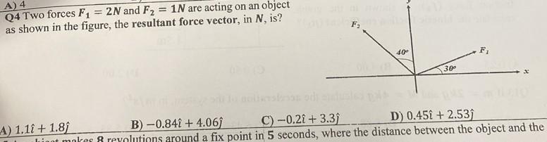 Solved A) 4 Q Two forces F1=2N and F2=1N are acting on an | Chegg.com