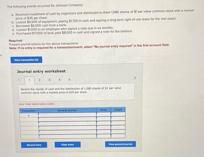 Solved The following events occurred for Johnson Company: a. | Chegg.com