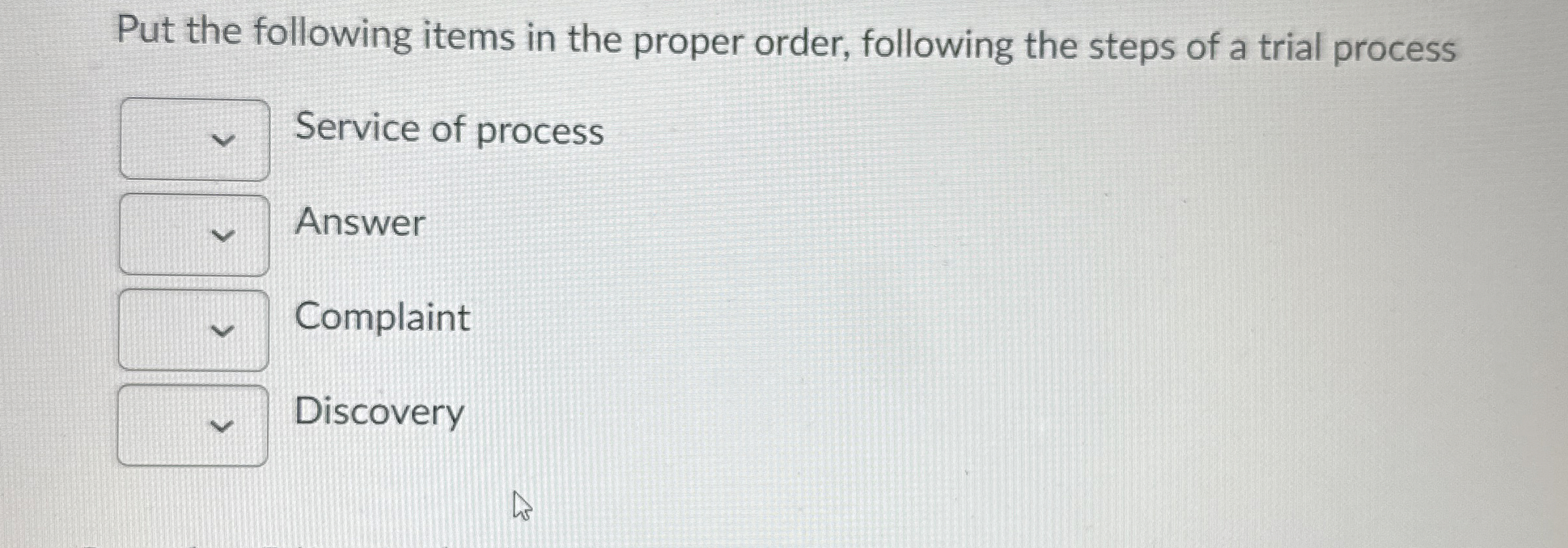 Solved Put the following items in the proper order, | Chegg.com