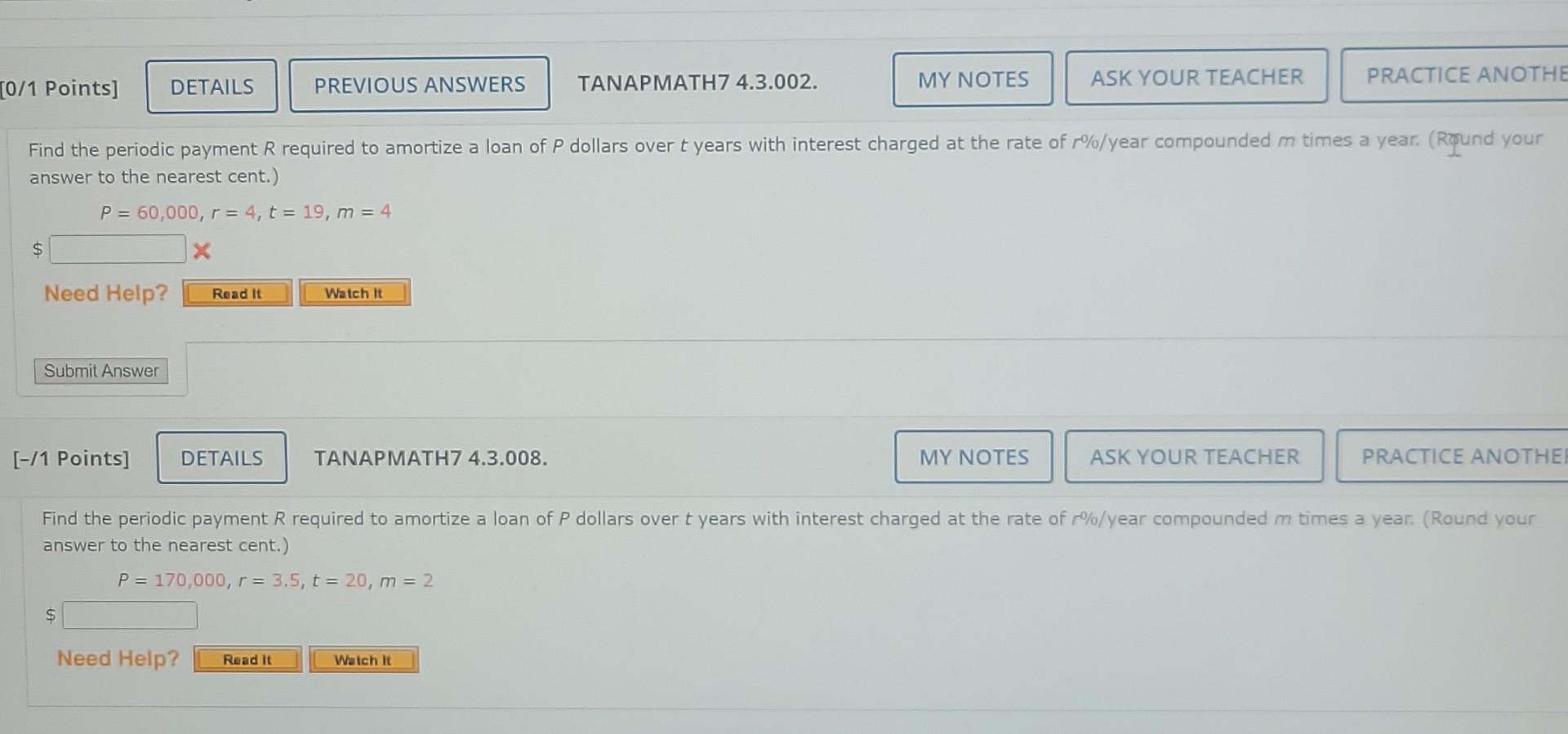 Solved PREVIOUS ANSWERS DETAILS [0/1 Points] TANAPMATH7 | Chegg.com