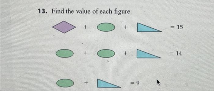 Solved 13. Find the value of each figure. + + + 0. + + 4 = 9 | Chegg.com