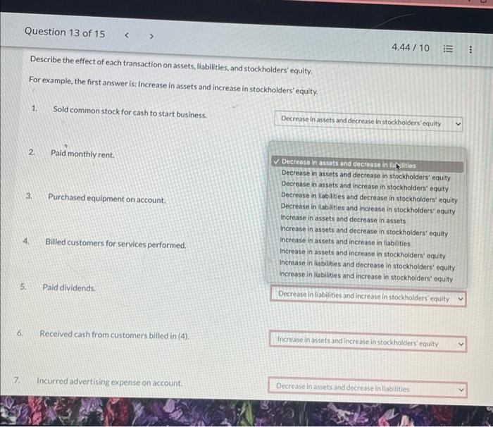 Solved 18 Describe the effect of each transaction on | Chegg.com