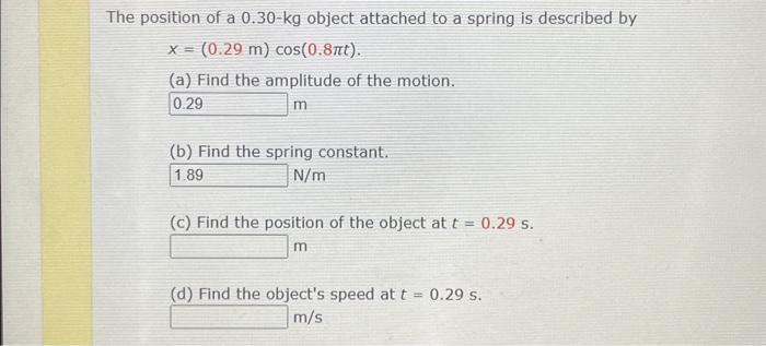 Solved E Position Of A 0 30−kg Object Attached To A Spring