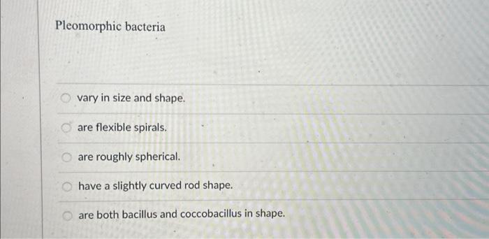 Solved Pleomorphic bacteria vary in size and shape. are | Chegg.com