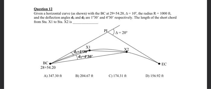 Solved Question 12 Given a horizontal curve (as shown) with | Chegg.com