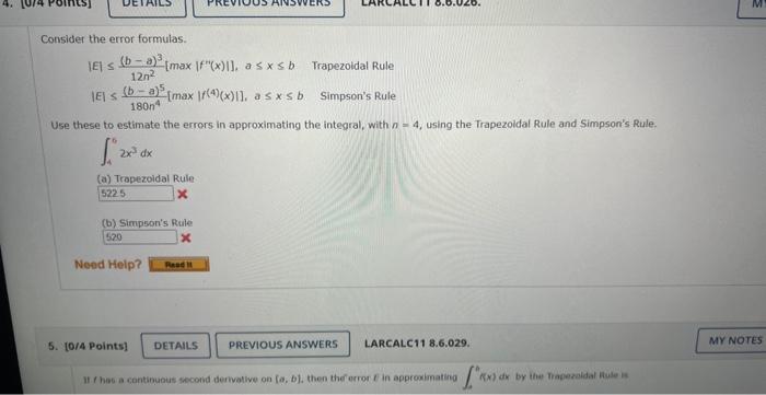 Solved Consider the error formulas. | Chegg.com