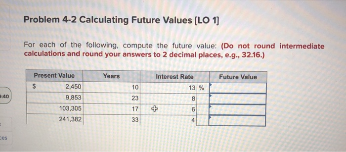 Solved Problem 4-2 Calculating Future Values (LO 1] For each | Chegg.com
