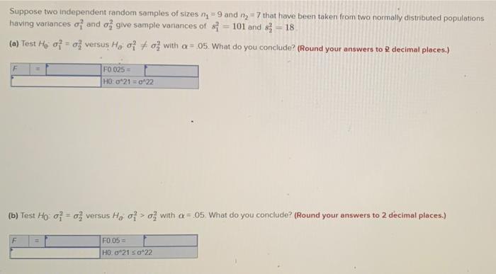 Solved Suppose two independent random samples of sizes n1=9 | Chegg.com