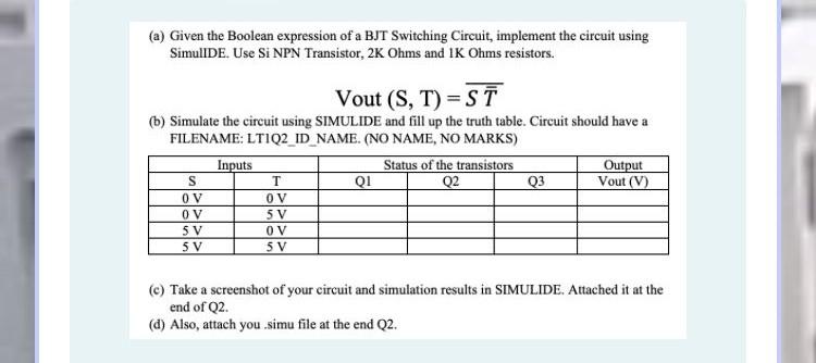 Solved (a) Given the Boolean expression of a BJT Switching | Chegg.com