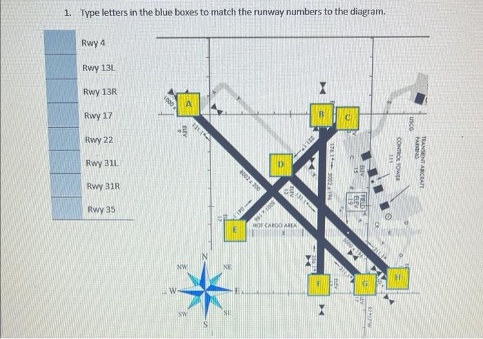 Solved type letters in the blue boxes to match the runway | Chegg.com