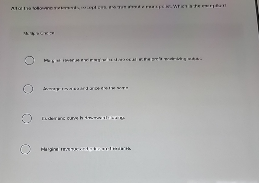 Solved All of the following statements, except one, are true | Chegg.com