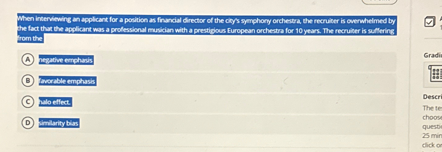 Solved When interviewing an applicant for a position as | Chegg.com