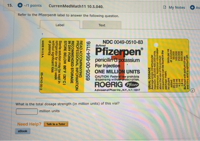 Solved 15. -/1 points CurrenMedMath11 10.5.040. My Notes + | Chegg.com