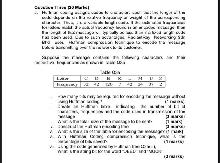 Solved Question Three 20 Marks A Huffman Coding Assigns