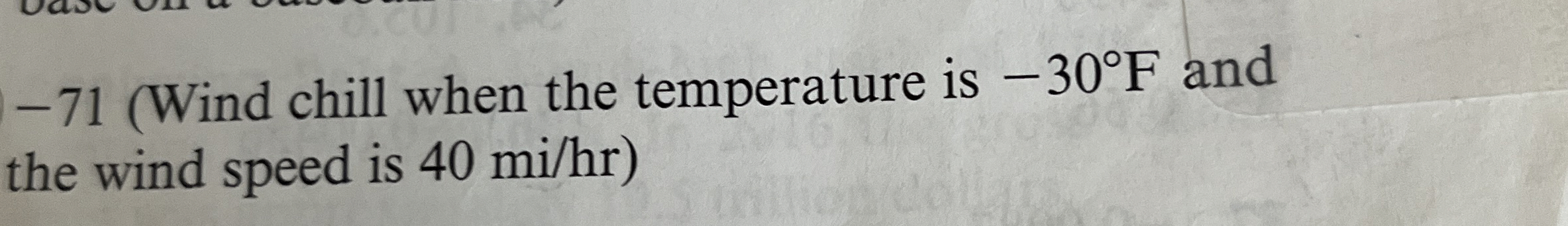 Solved -71 (Wind chill when the temperature is -30°F ﻿and | Chegg.com