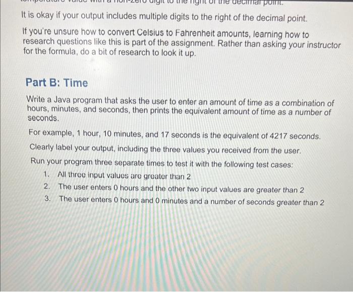 Solved Part A: Temperature Write a Java program that prompts | Chegg.com
