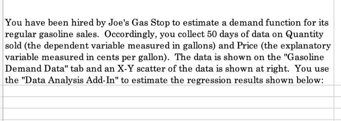 Solved You have been hired by Joe's Gas Stop to estimate a | Chegg.com